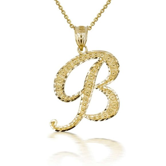 Element Shine | Jewelry | K Solid Gold Cursive Initial Letter B Pendant ...
